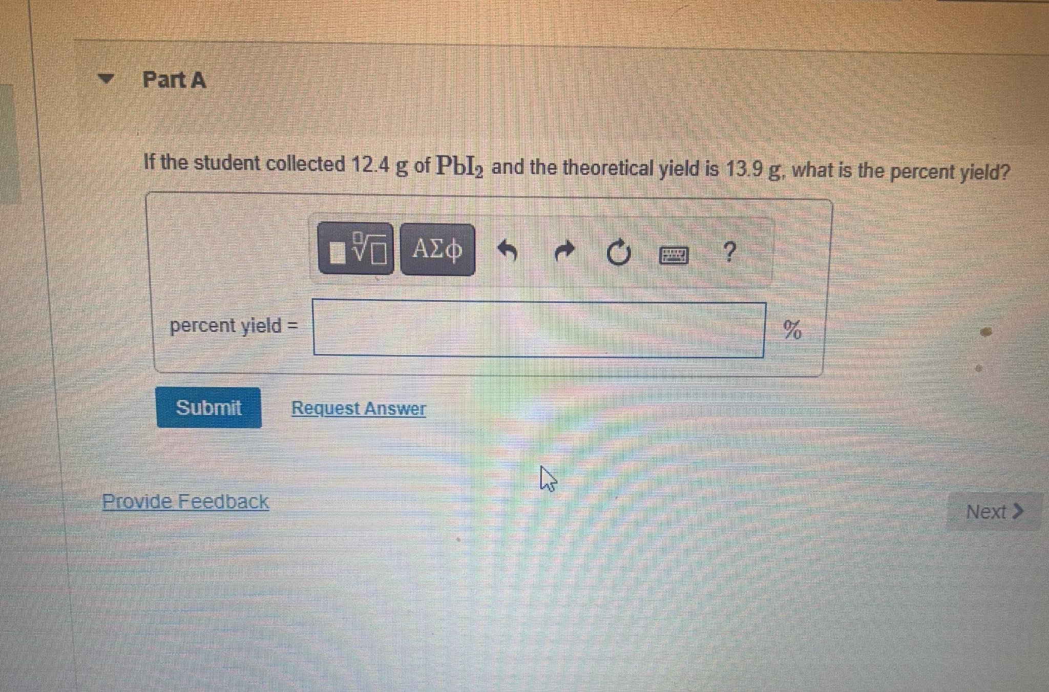Solved Part AIf the student collected 12.4g ﻿of PbI2 ﻿and | Chegg.com