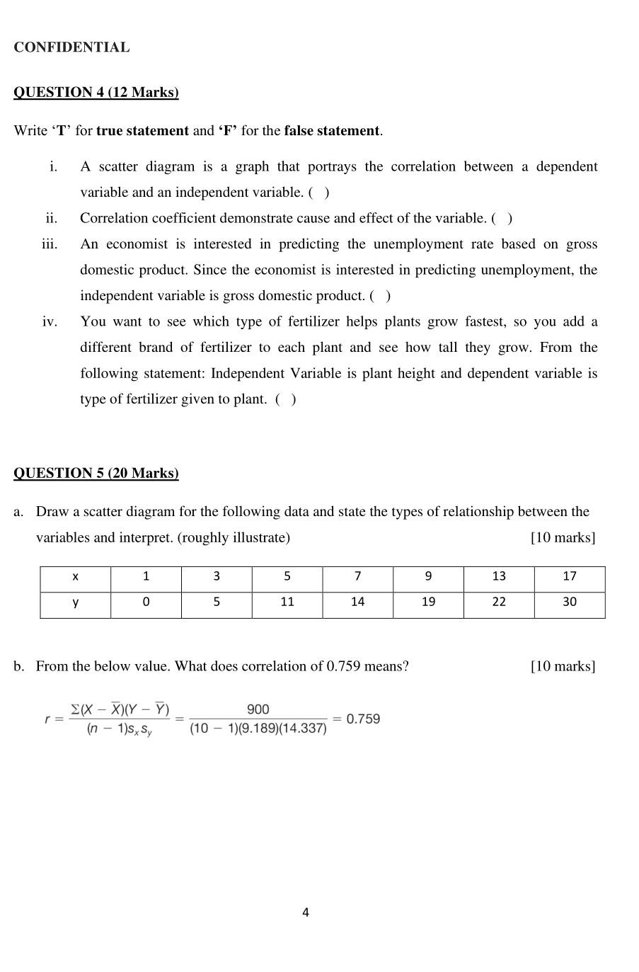 Solved QUESTION 4 (12 Marks) Write ' T ' for true statement | Chegg.com