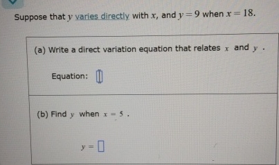 Solved Suppose that y ﻿varies directly with x, ﻿and y=9 | Chegg.com