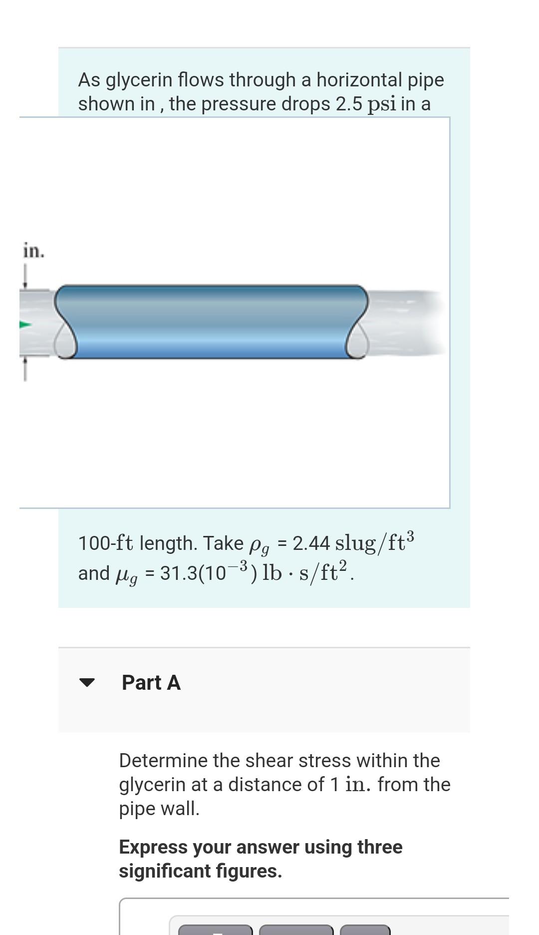 Solved As glycerin flows through a horizontal pipe 100-ft | Chegg.com