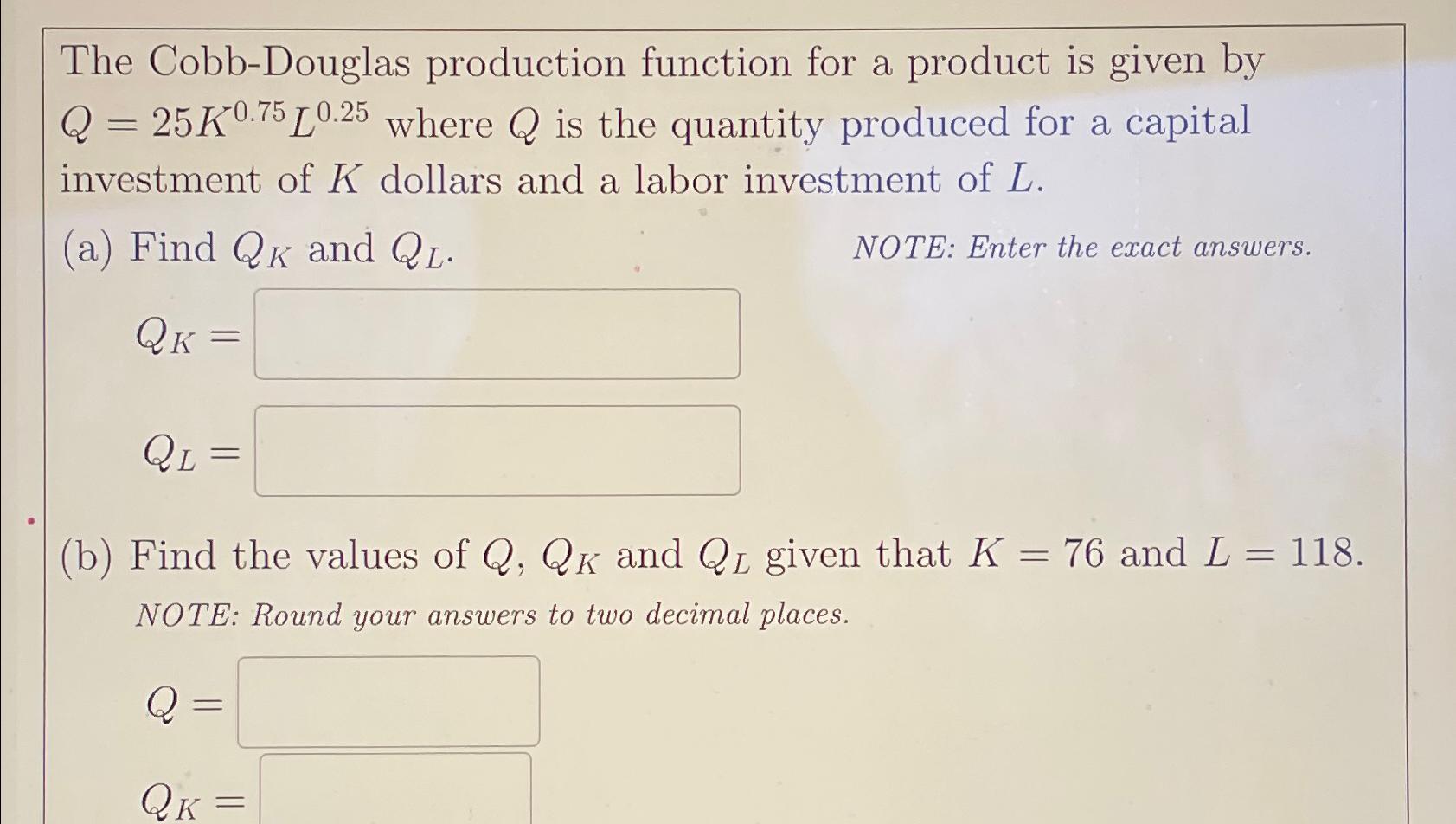Solved The Cobb-Douglas production function for a product is | Chegg.com