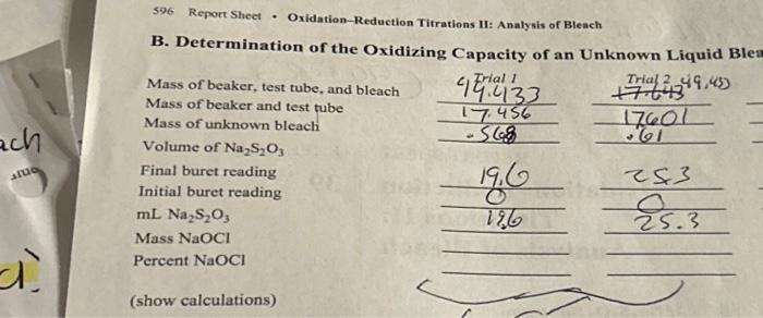 Solved Report Sheet Oxidation-Reduction Titrations II: | Chegg.com Solved Report Sheet Oxidation-Reduction Titrations II: | Chegg.com