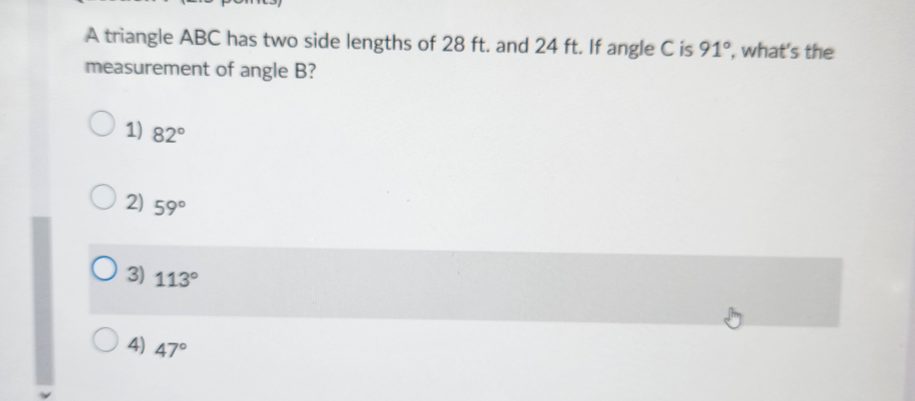 A triangle ABC has two side lengths of 28ft. ﻿and | Chegg.com