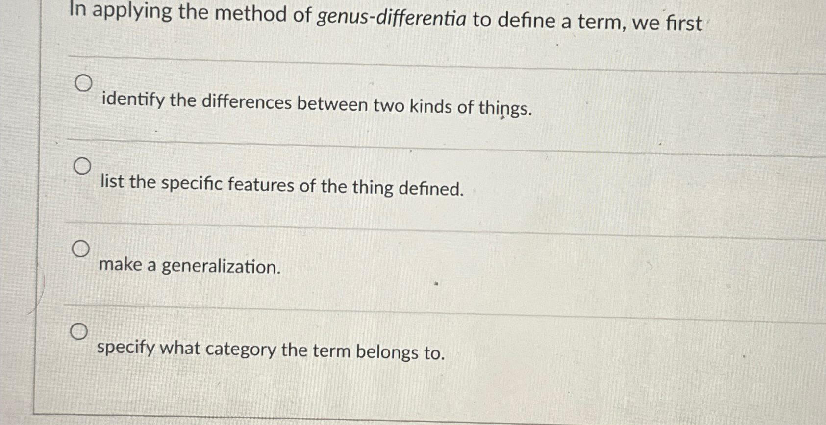 Solved In applying the method of genus-differentia to define | Chegg.com