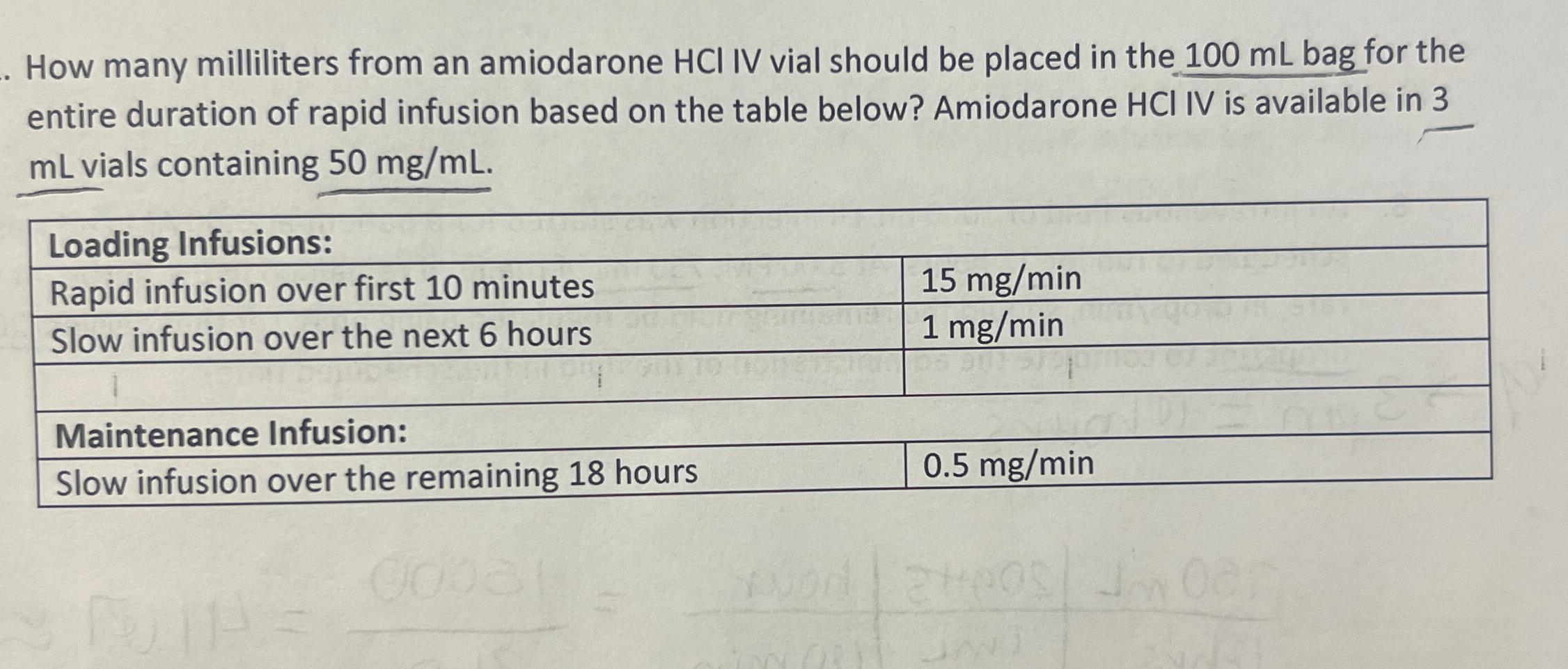 Solved How many milliliters from an amiodarone HCl ﻿IV vial | Chegg.com