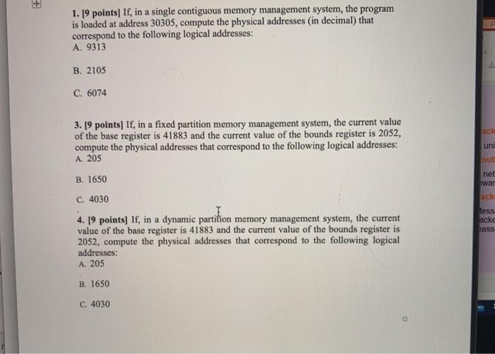 Solved 1. 19 points) If, in a single contiguous memory | Chegg.com