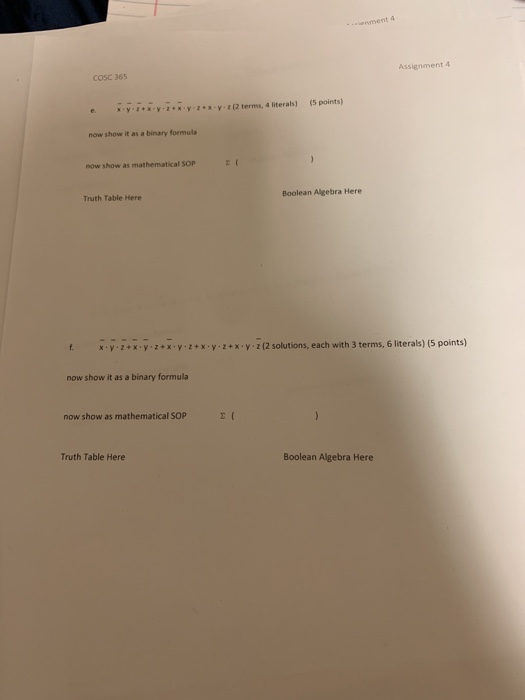 Solved COSC 365 e xyr y .2. 2xy: 2 (2 terms, 4 literals) (5 | Chegg.com