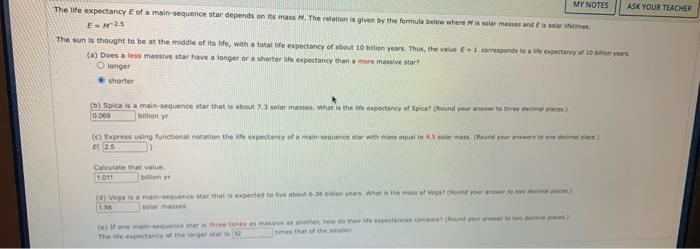 Hfe expectancy E of a main-sequence star depends on | Chegg.com