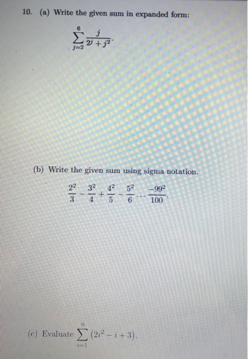 Solved 10. (a) Write the given sum in expanded form: (b) | Chegg.com