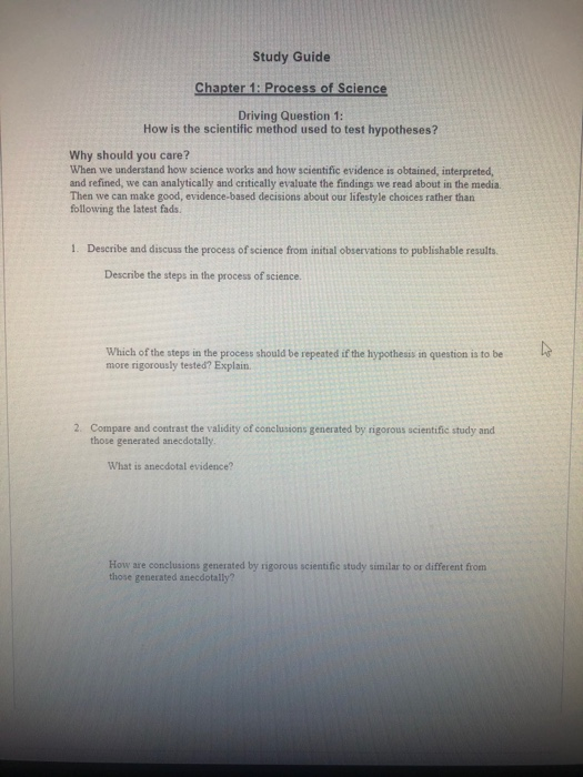 Solved Study Guide Chapter 1: Process of Science Driving | Chegg.com