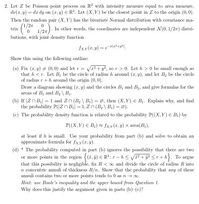 2. Let Z be Poisson point process on R2 with | Chegg.com