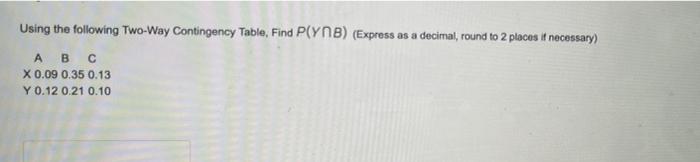 Solved Using the following Two-Way Contingency Table, Find | Chegg.com
