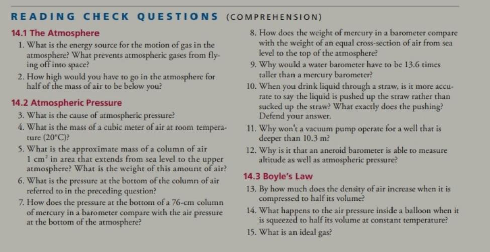 Solved READING CHECK QUESTIONS (COMPREHENSION) 14.1 The | Chegg.com