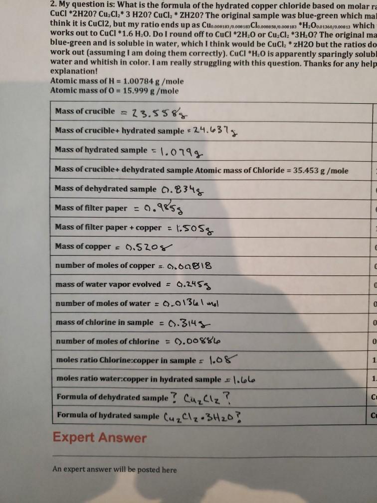 Solved 1. Here is the data from the experiment. 2. My | Chegg.com