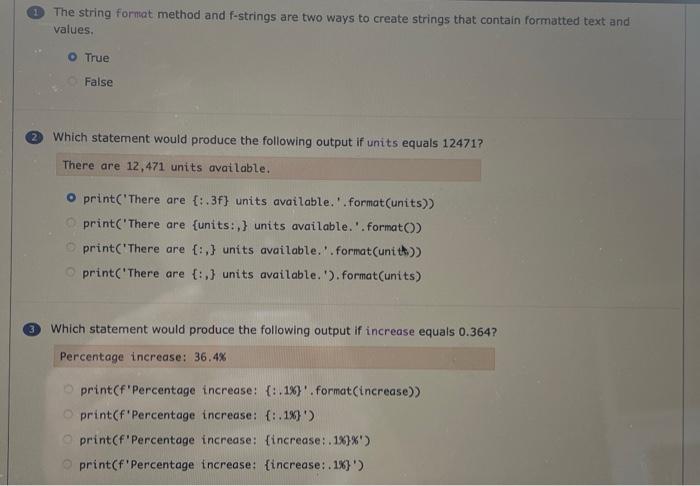 Solved The string forntat method and f-strings are two ways | Chegg.com