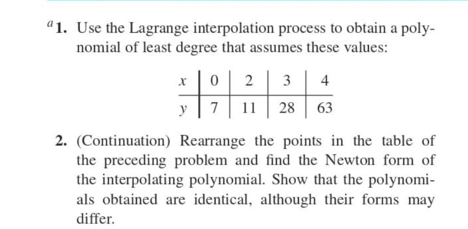 Solved ?a 1. ﻿Use the Lagrange interpolation process to | Chegg.com