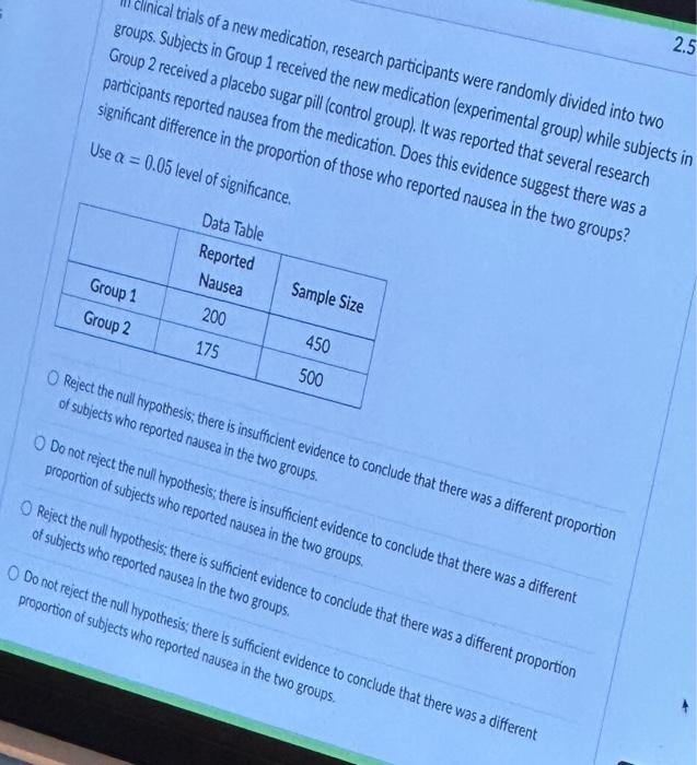 Solved groups. Subjects in Group 1 received the new | Chegg.com