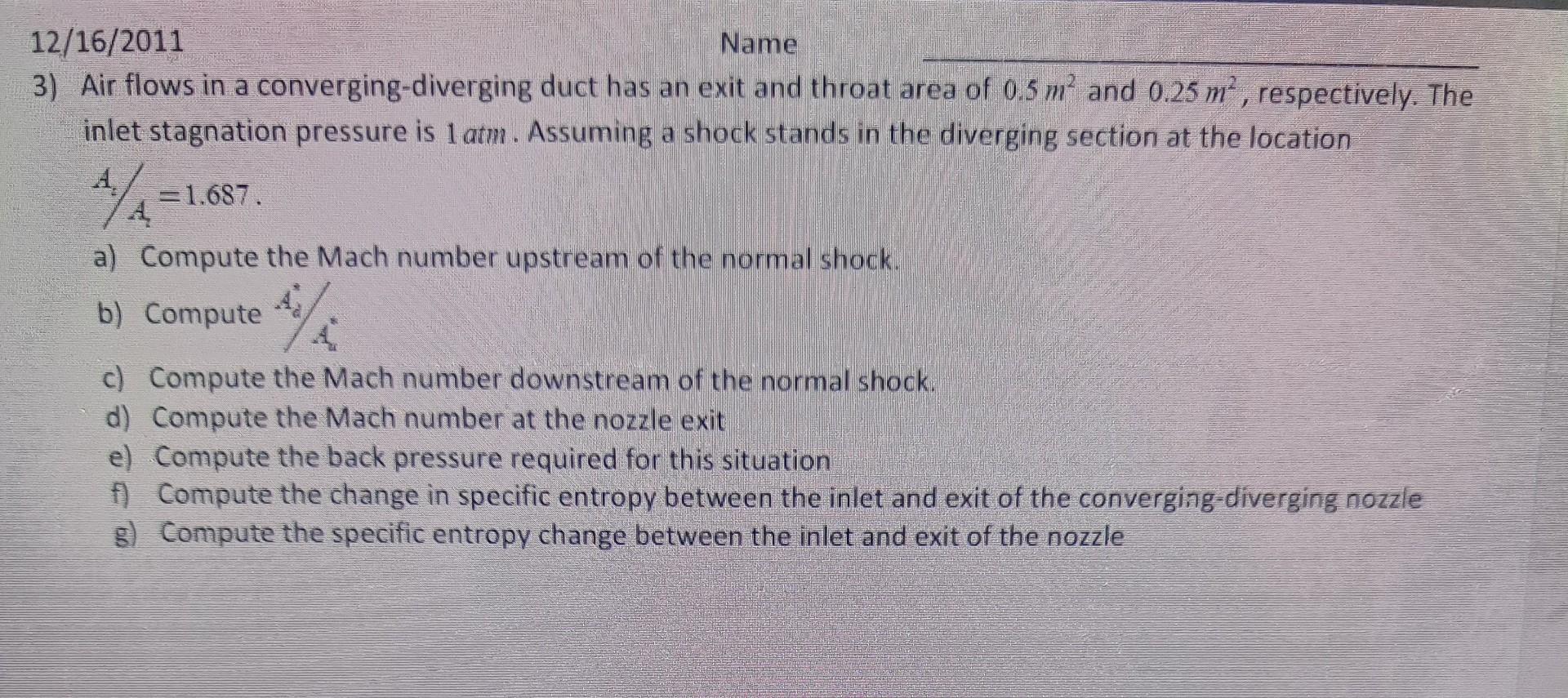 3) Air flows in a converging-diverging duct has an | Chegg.com