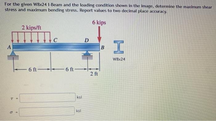 Solved For the given W8x24 I-Beam and the loading condition | Chegg.com