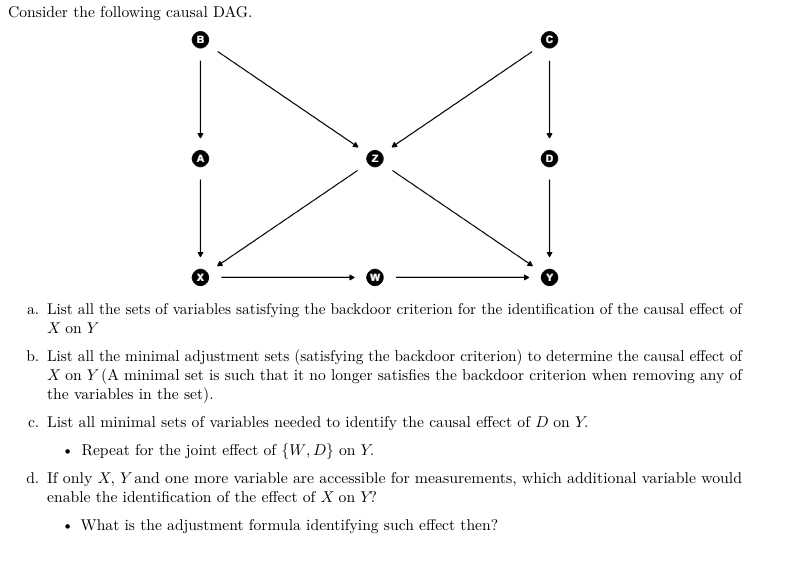 Solved Consider the following causal DAG.a. ﻿List all the | Chegg.com