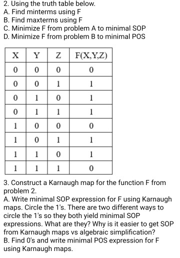 Solved 2 Using The Truth Table Below A Find Minterms