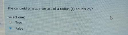 Solved The centroid of a quarter arc of a radius ( r ) | Chegg.com