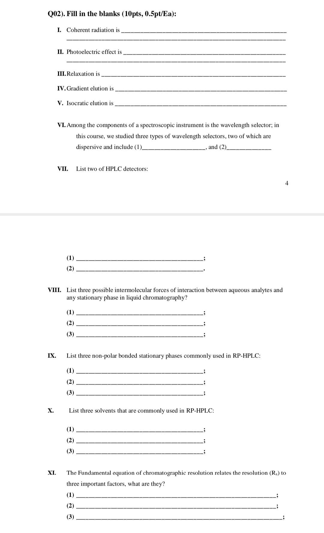 Solved Q02). Fill in the blanks (10pts, 0.5pt/Ea): I. | Chegg.com