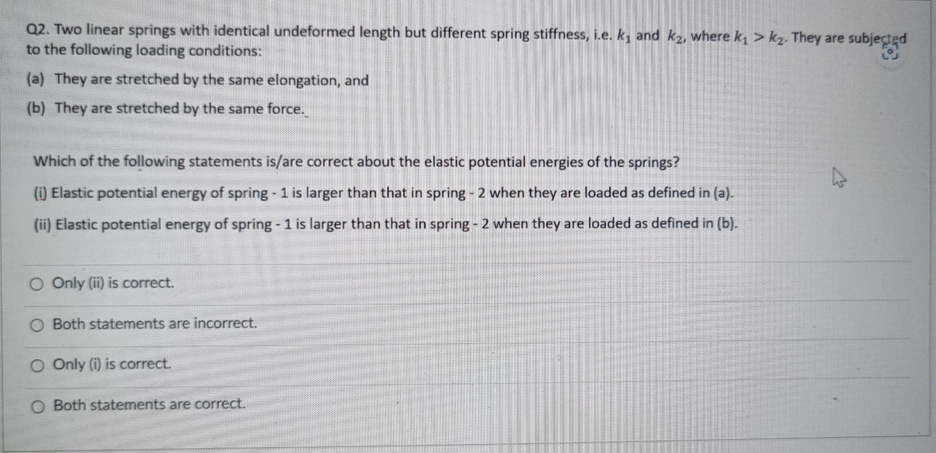 Solved Q2. Two linear springs with identical undeformed | Chegg.com