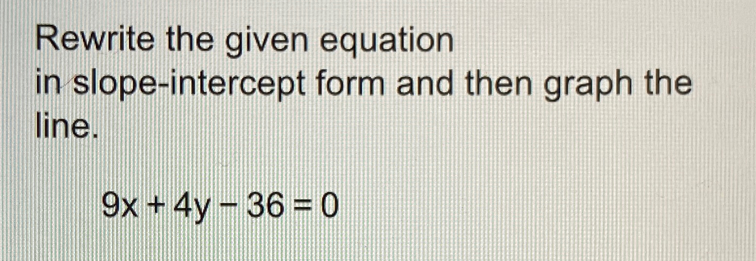 Solved Rewrite the given equation in slope-intercept form | Chegg.com