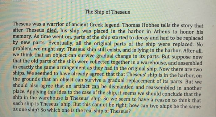 Solved The Ship of Theseus Theseus was a warrior of ancient | Chegg.com
