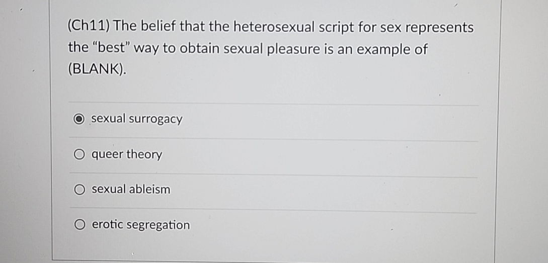 Solved (Ch11) ﻿The belief that the heterosexual script for | Chegg.com