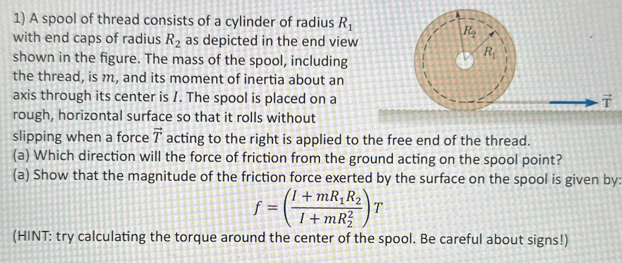 Solved A spool of thread consists of a cylinder of radius R1 | Chegg.com