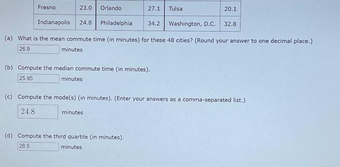 (a) What is the mean commute time (in minutes) for | Chegg.com