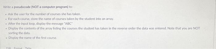 Solved Write a pseudocode (NOT a computer program) to: - Ask | Chegg.com