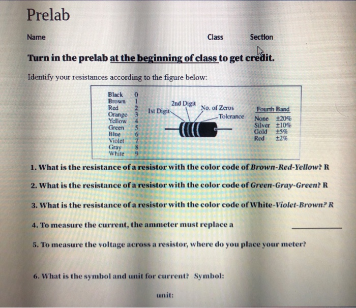 Solved Prelab Name Section Turn in the prelab at the | Chegg.com