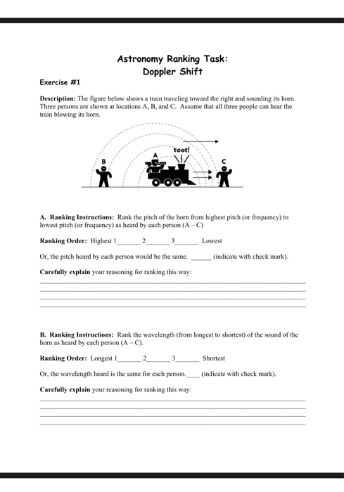 Solved Astronomy Ranking Task: Doppler Shift Exercise #1 | Chegg.com