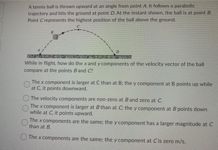 Solved A tennis ball is thrown upward at an angle from point | Chegg.com