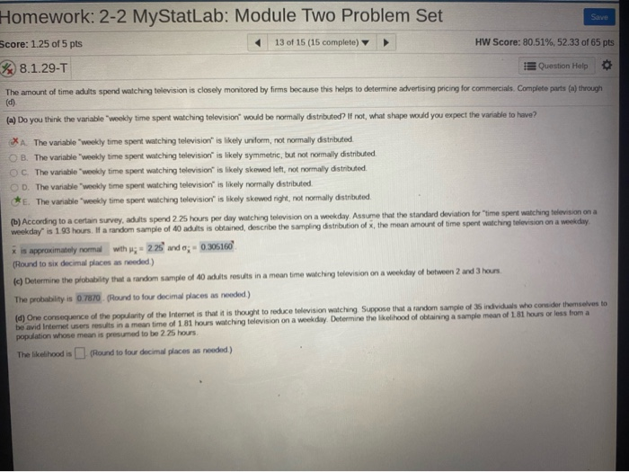 Solved Homework: 2-2 MyStatLab: Module Two Problem Set Save | Chegg.com