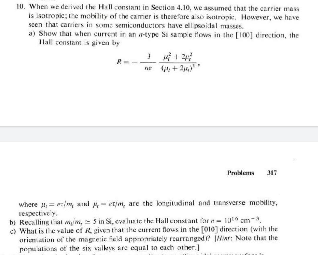 10. When we derived the Hall constant in Section | Chegg.com