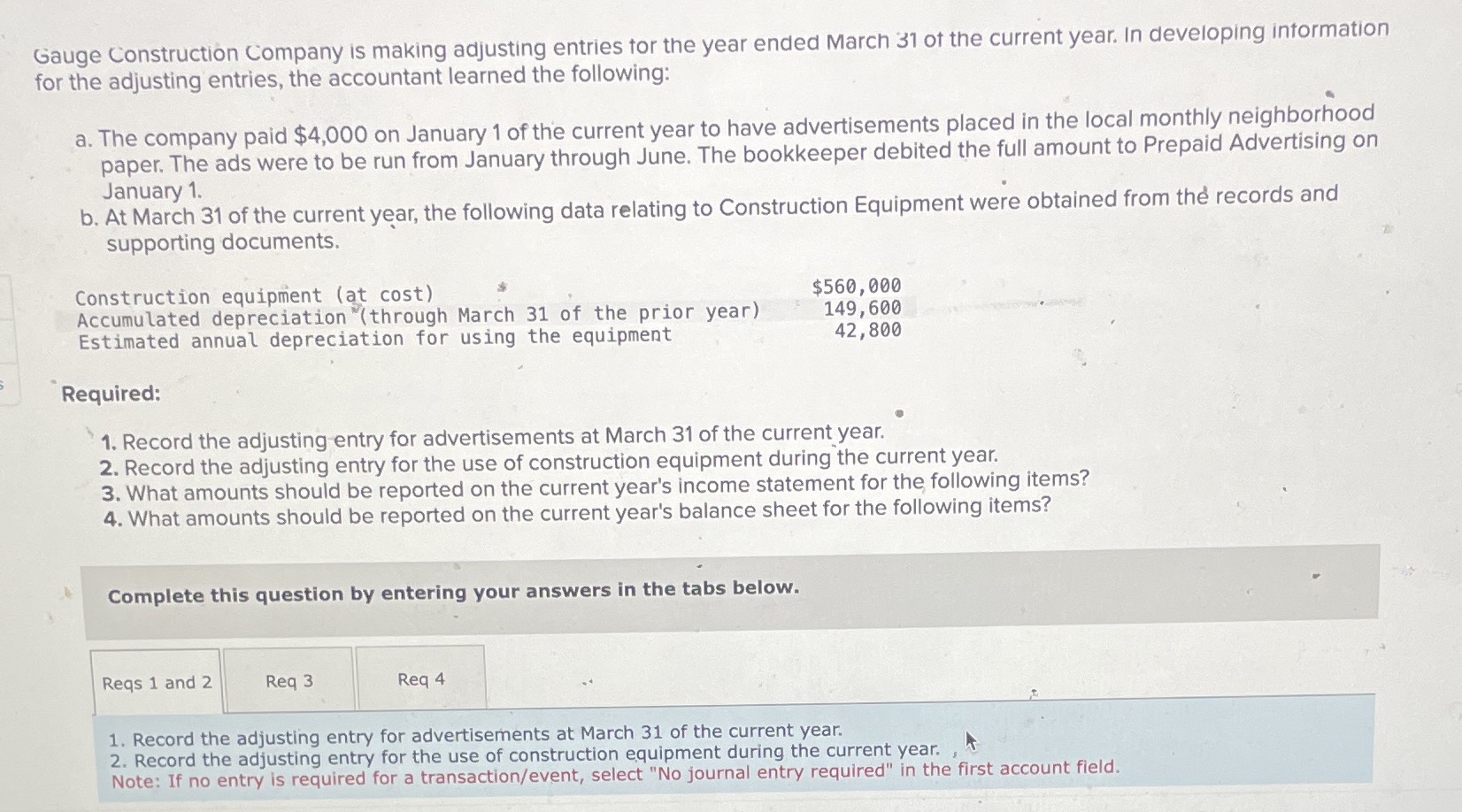 Solved Gauge Construction Company is making adjusting | Chegg.com