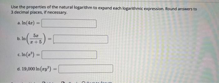 Solved Use the properties of the natural logarithm to expand | Chegg.com