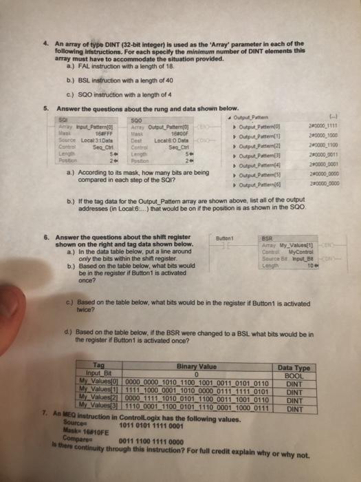 4. An array of type DINT (32-bit integer) is used as | Chegg.com