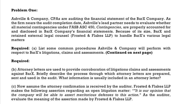 Solved Problem One: Ashville & Company, CPAs are auditing | Chegg.com