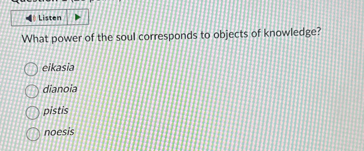 Solved ListenWhat power of the soul corresponds to objects | Chegg.com