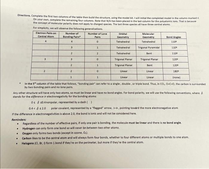 Solved Directions. Complete the first two columns of the | Chegg.com