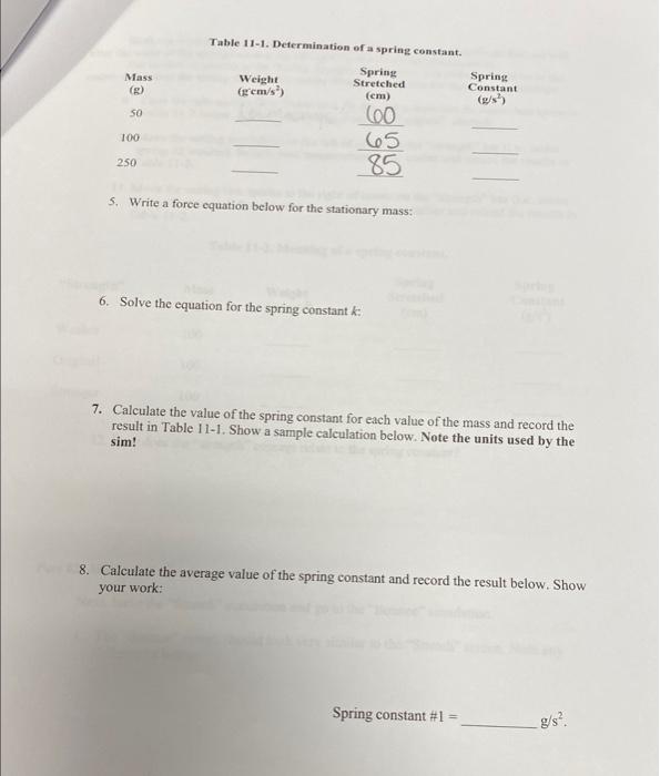 Solved Table 11-1. Determination of a spring constant. 5. | Chegg.com