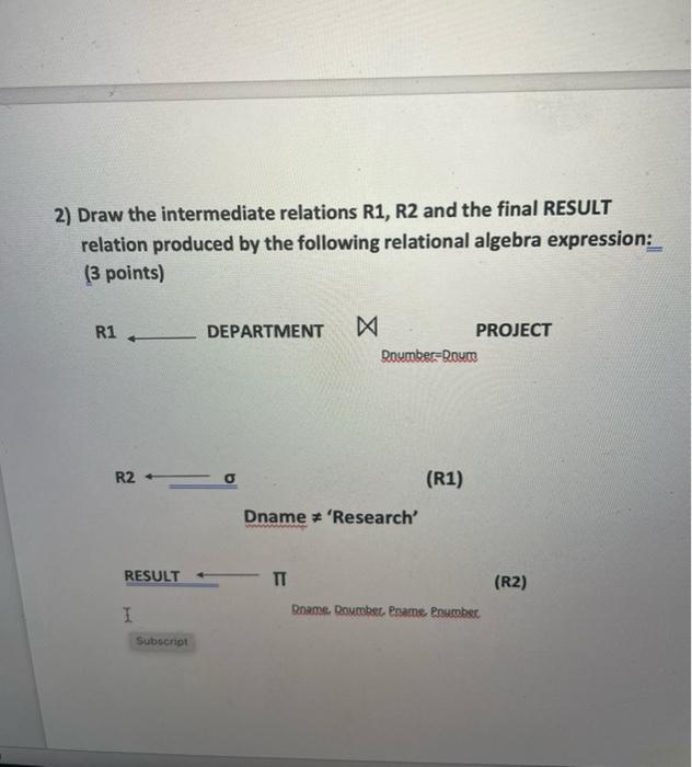 Solved 2) Draw the intermediate relations R1, R2 and the | Chegg.com