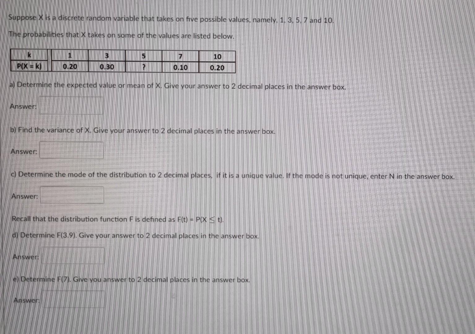 Solved Suppose X is a discrete random variable that takes on | Chegg.com