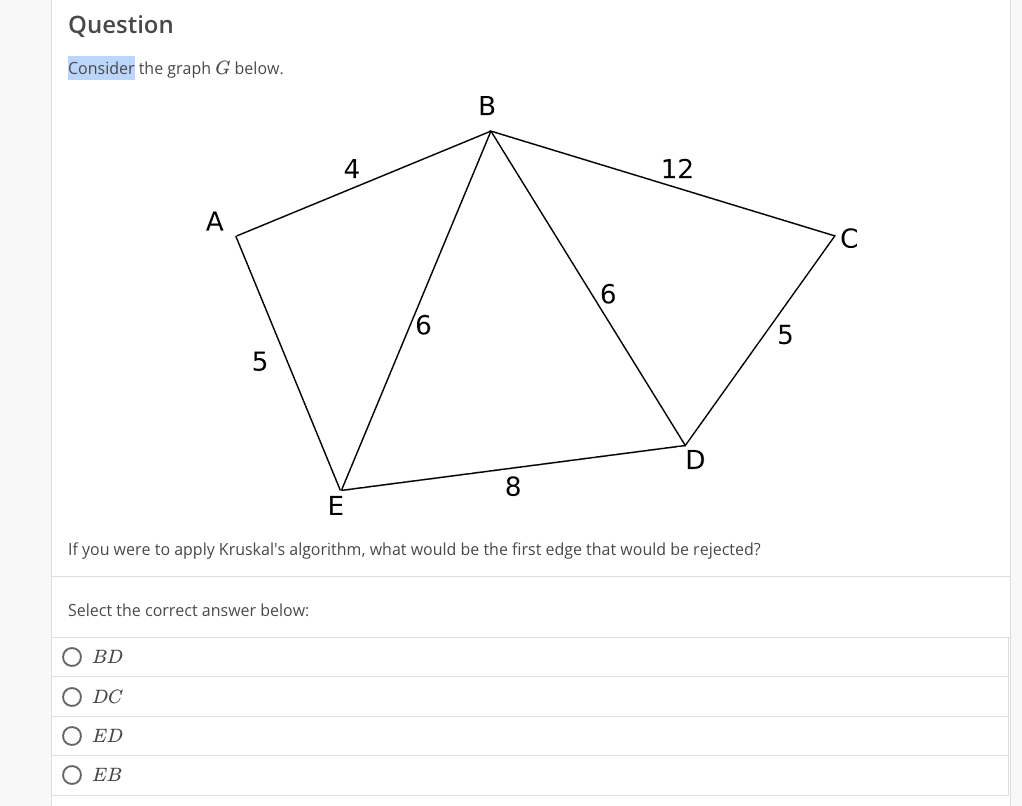 Solved QuestionConsider the graph G ﻿below.If you were to | Chegg.com