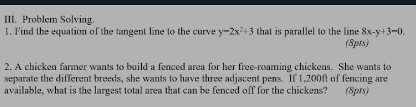 Solved III. Problem Solving. 1. Find the equation of the | Chegg.com